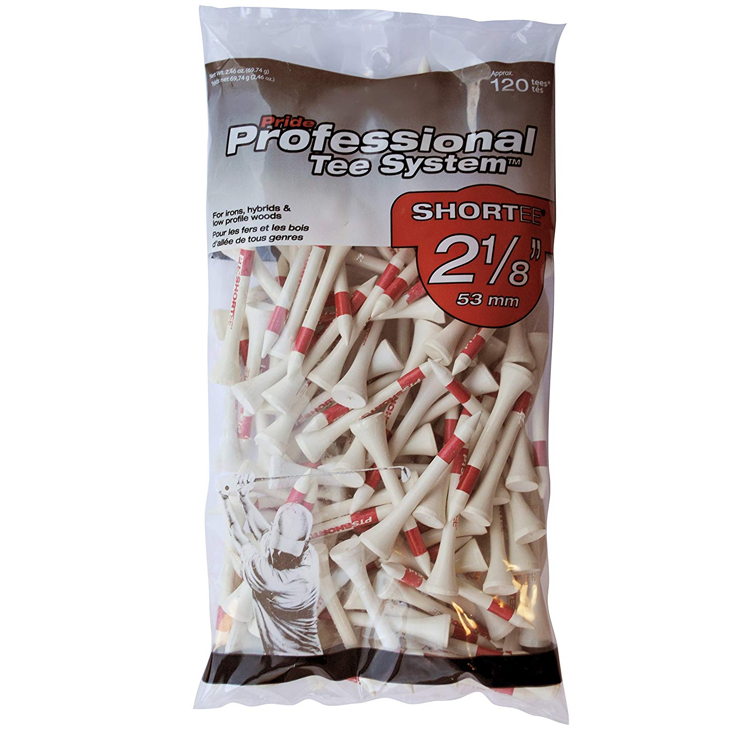 Pride Sprots Professional Tee System, 2 1/8" Shortee Golf Tees - 120 C