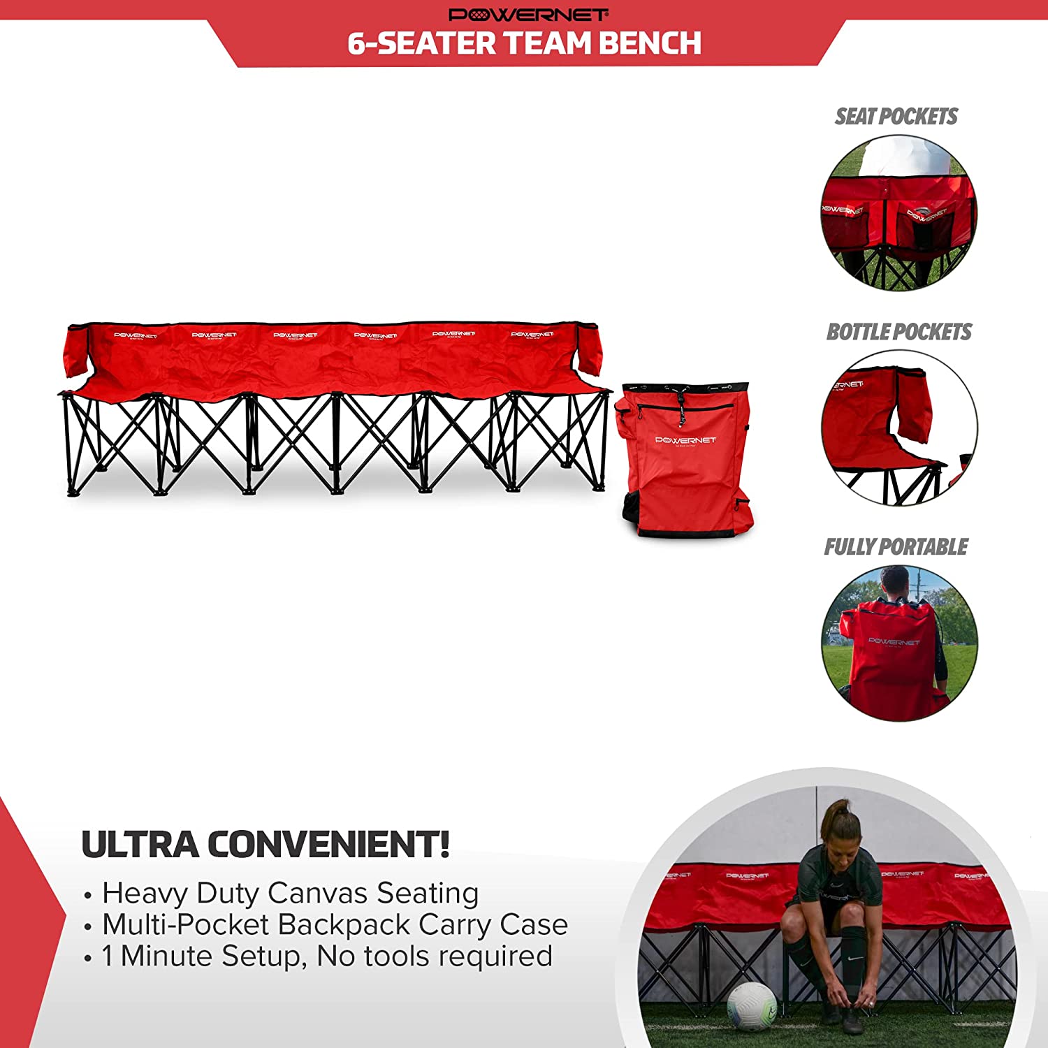 PowerNet 6 Seater Team Bench Red or Black