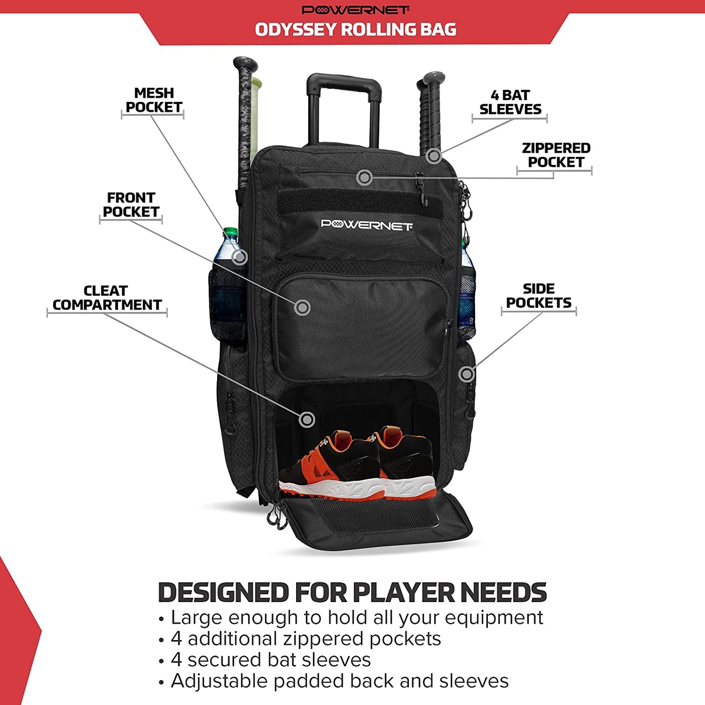 PowerNet Baseball Softball Multi-Bat and Equipment Backpack Bag